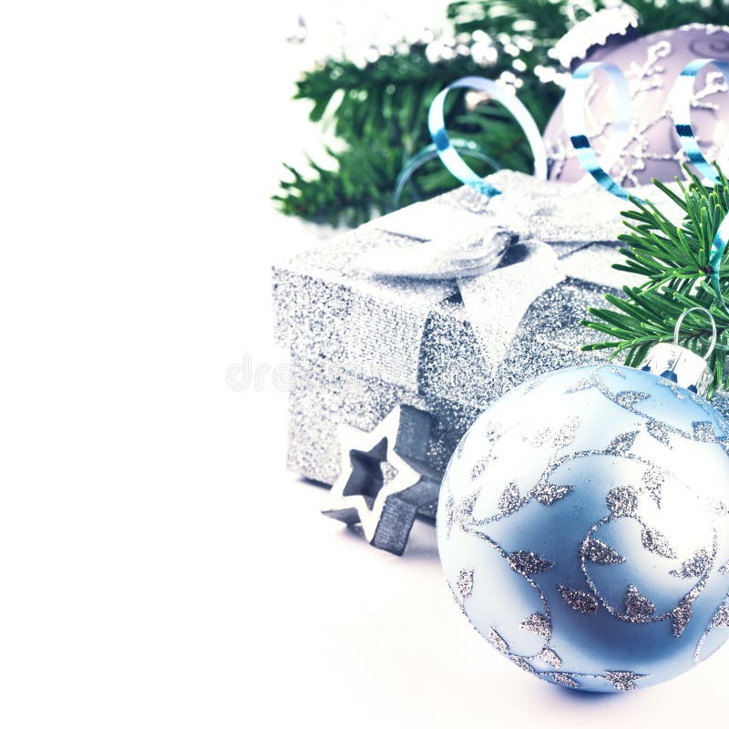 Christmas Setting with Present and Festive Ornaments Stock Image ...