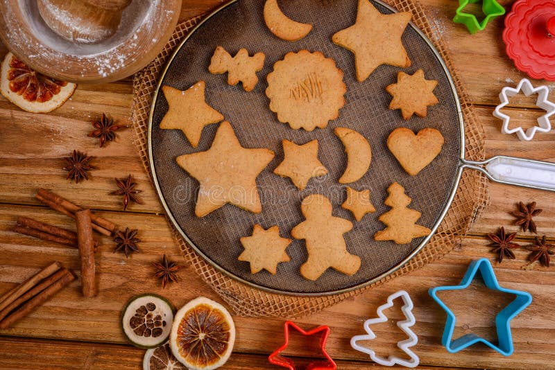 Christmas Shape Cookies Presentation on Table Stock Photo - Image of ...
