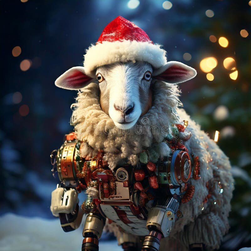Christmas Sheep Robot Wearing a Hat Stock Illustration - Illustration ...