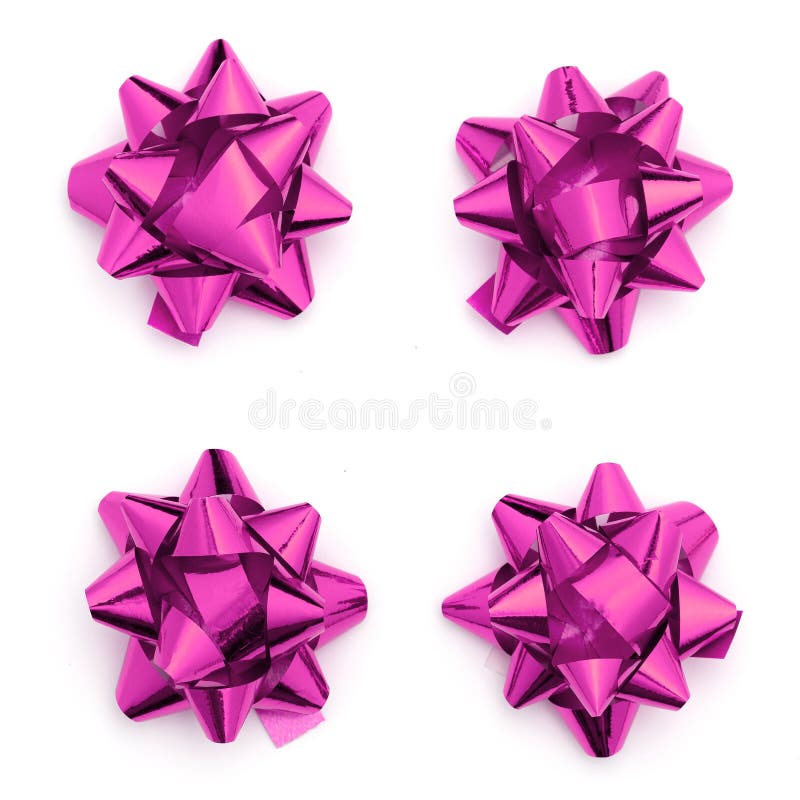 Christmas Shiny Pink Present Bow Isolated. Set of Christmas Gift Ribbon ...