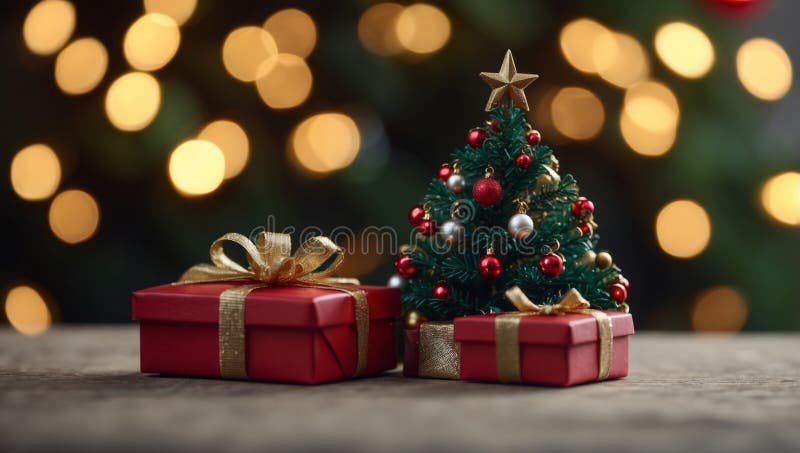 Christmas Shopping Concept Miniature Christmas Tree and Gift Boxes ...