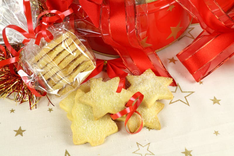Christmas Shortbread,, Holly and Red Ribbon. Stock Photo - Image of ...