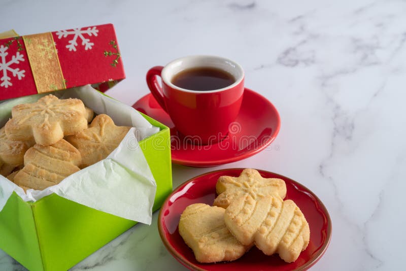 Christmas Shortbread Gift with Tea Stock Image - Image of space ...