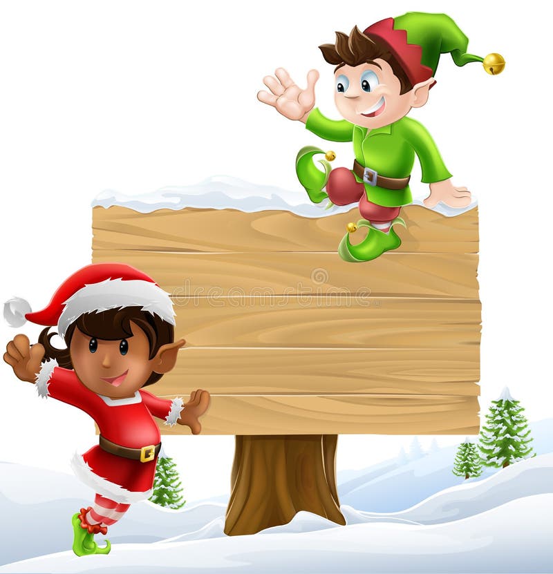 Christmas Elf Holding a Sign Stock Vector - Illustration of party ...
