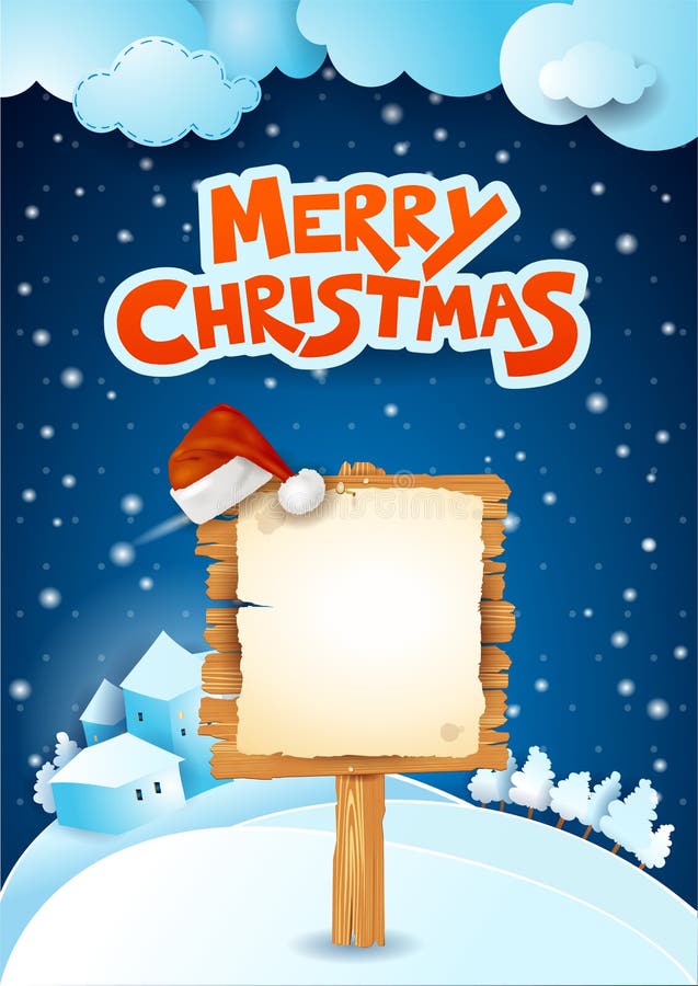Christmas Signboard with Christmas Hat Stock Vector - Illustration of ...