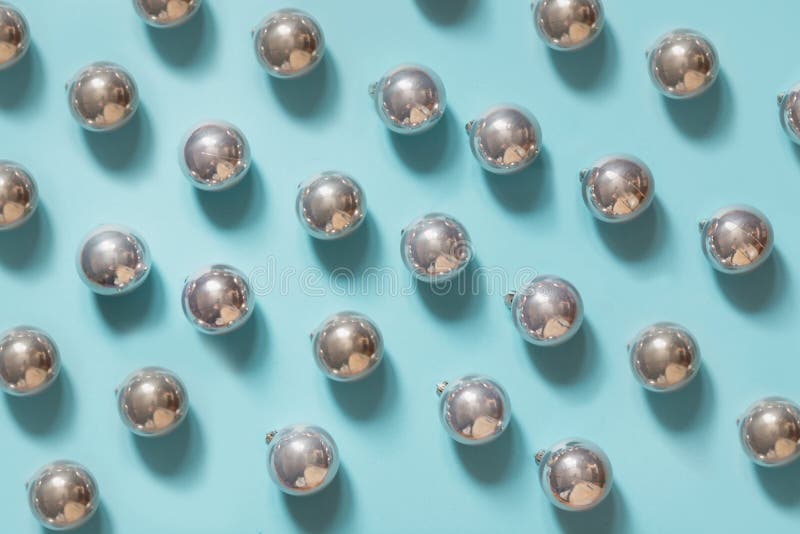Christmas Silver Ball Background on Blue. Stock Image - Image of ...