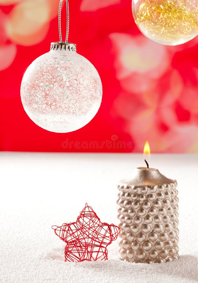 Christmas Silver Candle and Red Star on Snow Stock Image - Image of ...