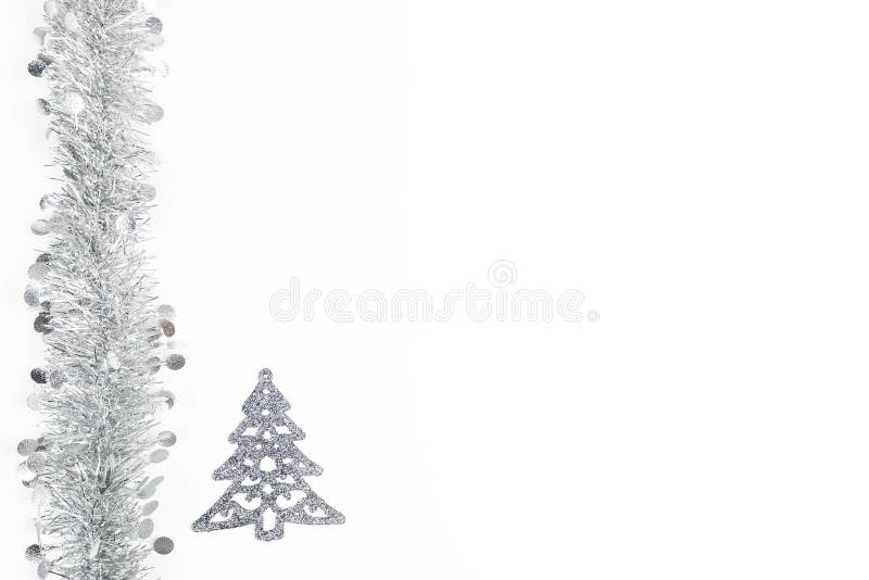 Christmas Silver Garland and Silver Trees Decoration on White ...