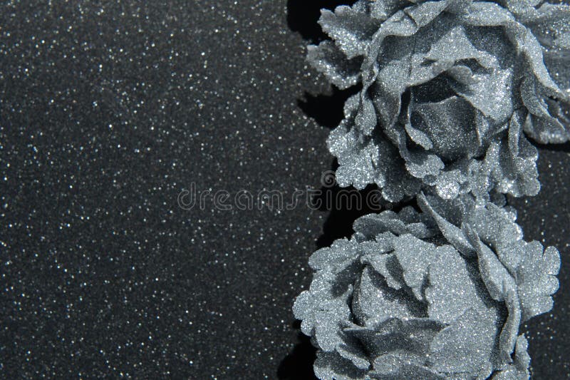 Christmas Silver Glitter Rose Ornament Border on a Black Glitter ...