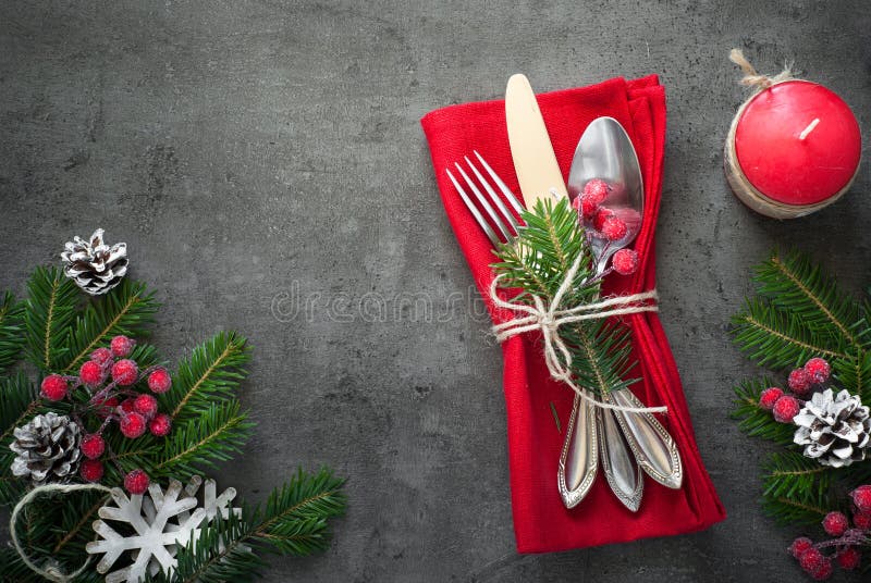 Christmas Silverware at Dark Stock Image - Image of beton, firtree ...