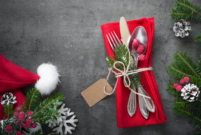 Christmas Silverware at Dark Stock Photo - Image of celebration, meal ...