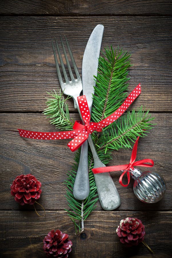 Christmas silverware stock photo. Image of fork, ribbon - 61315732
