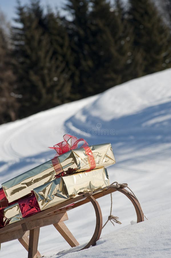 Christmas Sled with Evergreens, Pinecones, Berries Stock Photo - Image ...