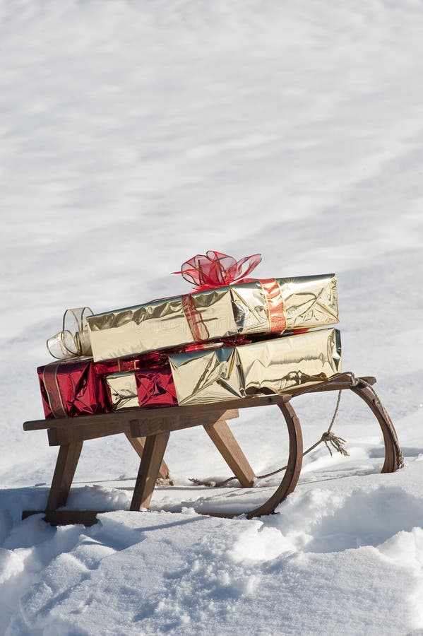 Christmas Sled with Evergreens, Pinecones, Berries Stock Photo - Image ...