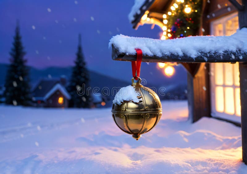 A Christmas Sleigh Bell with a Snowy Backdrop, in Twilight. Generative ...