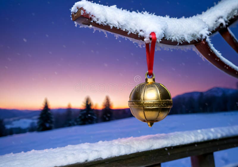 A Christmas Sleigh Bell with a Snowy Backdrop, in Twilight. Generative ...