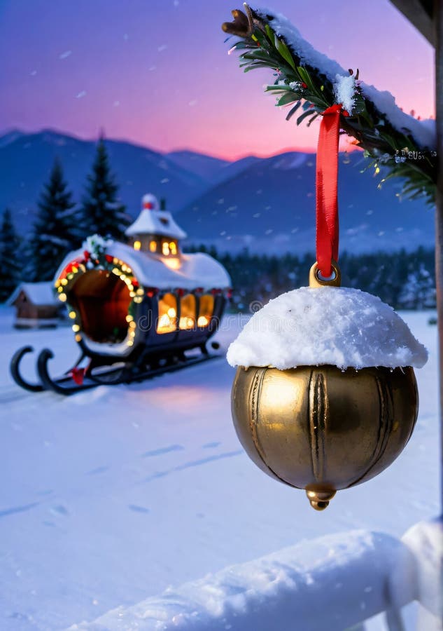 A Christmas Sleigh Bell with a Snowy Backdrop, in Twilight. Generative ...