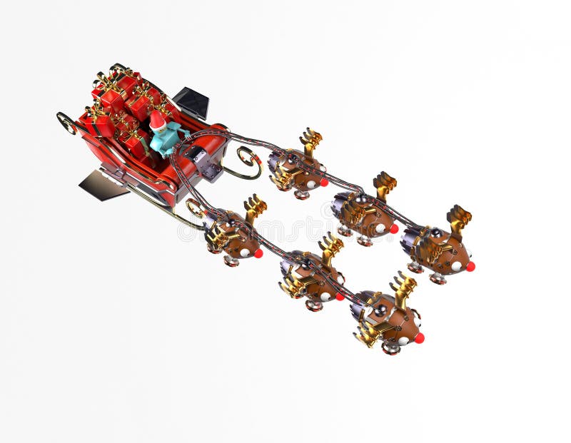 Christmas Sleigh with Six Deer Robots.3d Render Stock Illustration ...