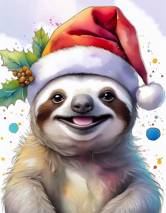 Christmas Sloth with Santa Hat Cartoon Stock Photo - Image of card ...