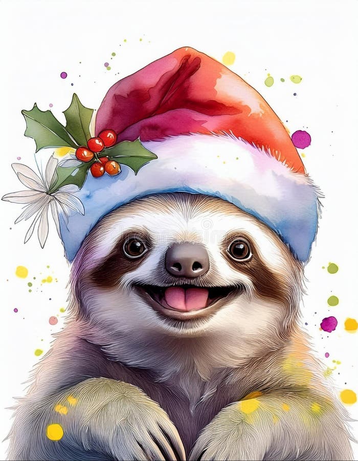 Christmas Sloth with Santa Hat Cartoon Stock Image - Image of colorful ...