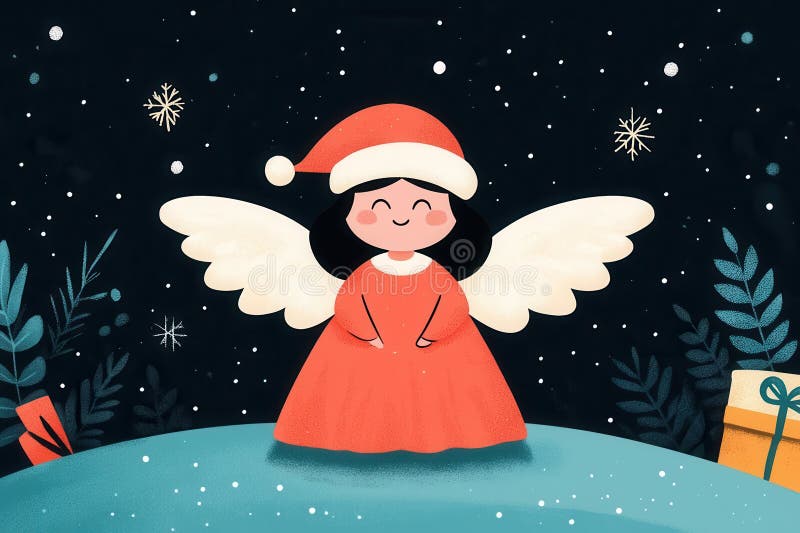 Christmas Snow Angel Flat Design Side View Christmas Theme Cartoon ...