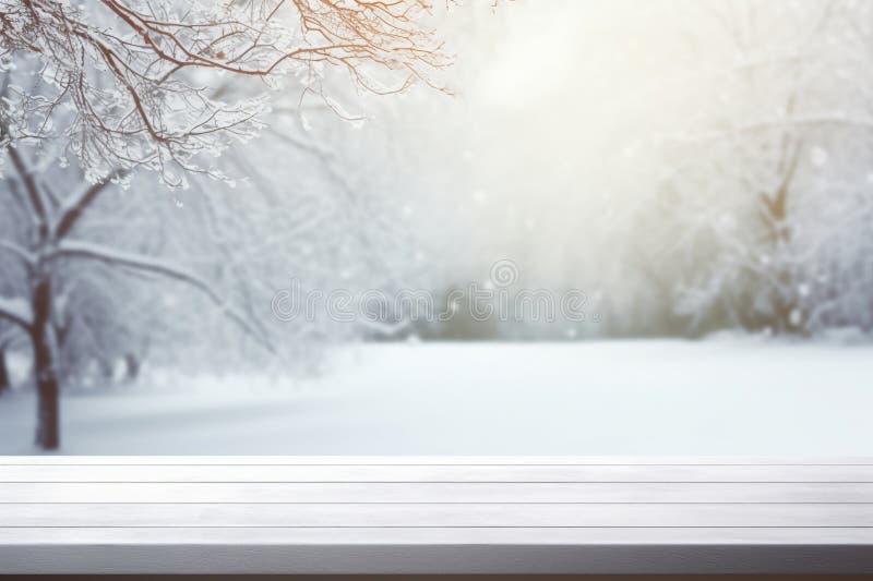 Christmas Snow Background, an Empty Wooden Table Top Stock Image ...