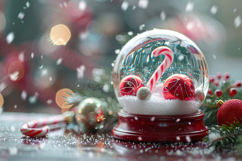 Christmas Snow Globe with Candy Cane Stock Illustration - Illustration ...
