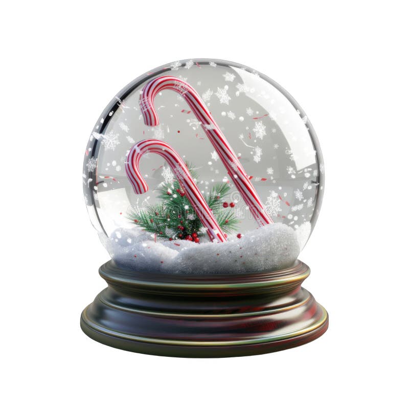 Christmas Snow Globe with Candy Canes and Pine Sprigs Stock ...