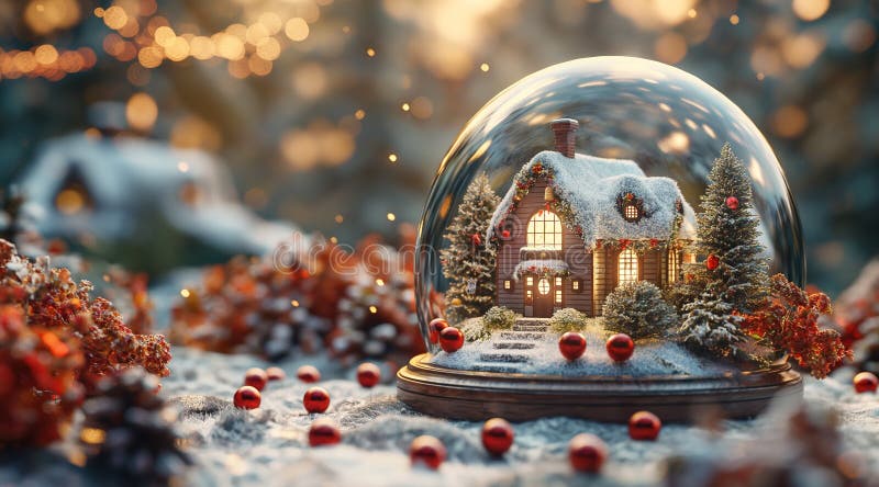 A Christmas Snow Globe with a Tree and House Inside Stock Illustration ...