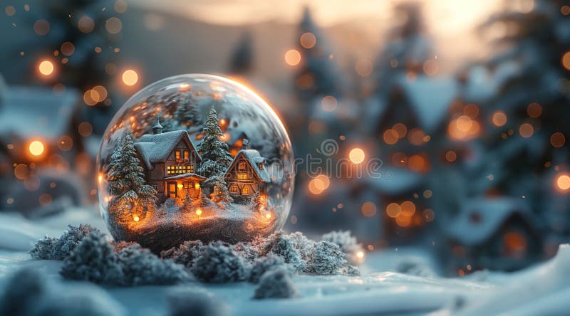 A Christmas Snow Globe with a Tree and House Inside Stock Illustration ...