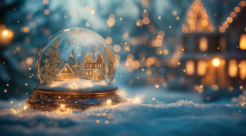A Christmas Snow Globe with a Tree and House Inside Stock Illustration ...