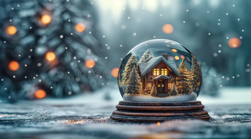 A Christmas Snow Globe with a Tree and House Inside Stock Illustration ...