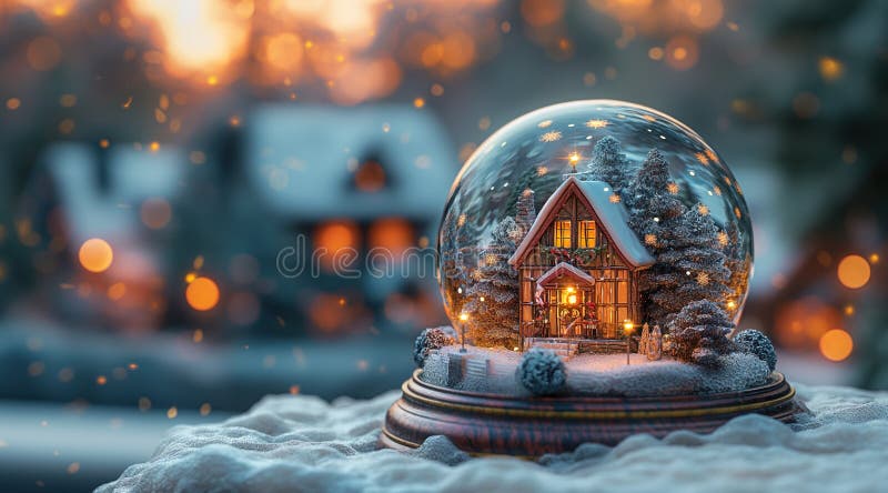 A Christmas Snow Globe with a Tree and House Inside Stock Illustration ...