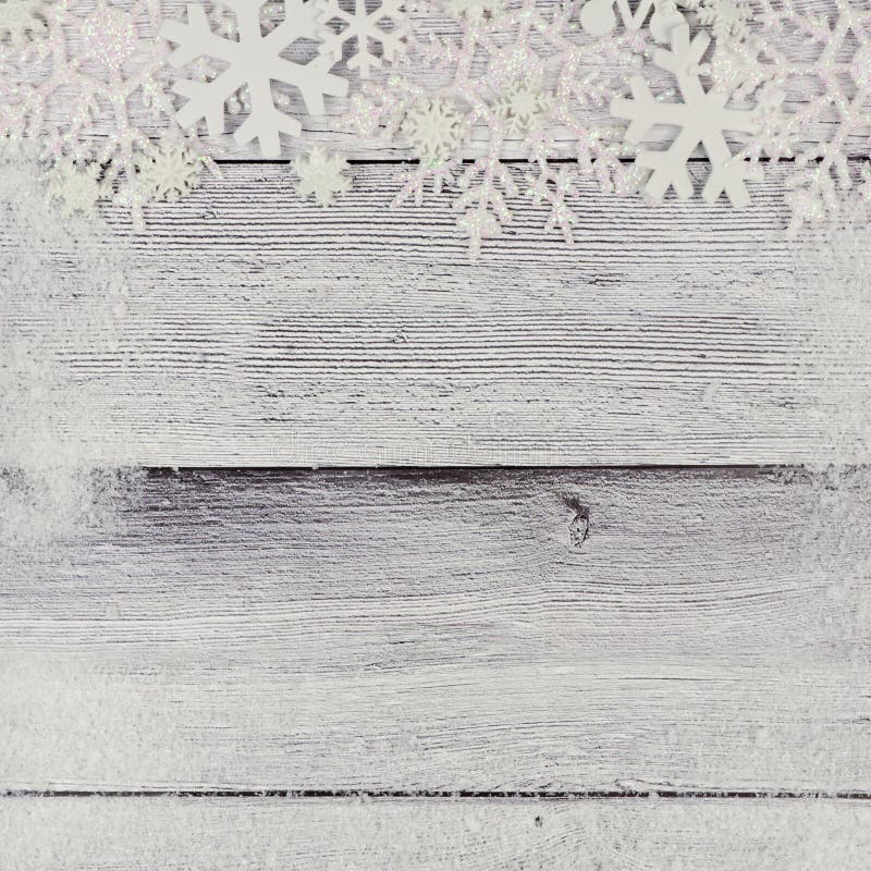 Christmas Snowflake Side Border with Snow Frame on White Wood Stock ...