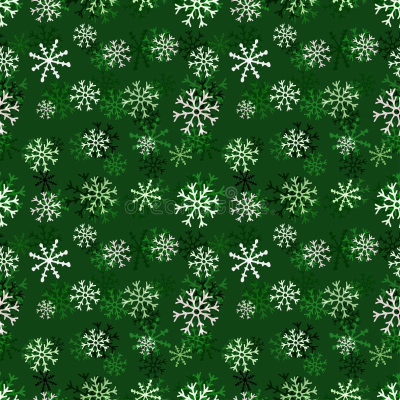 Christmas Snowflakes Pattern. Winter Seamless Texture. Vector Green ...