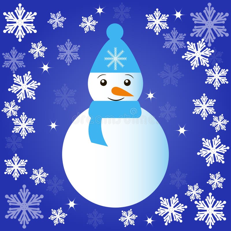Snowman on blue background stock illustration. Illustration of ...