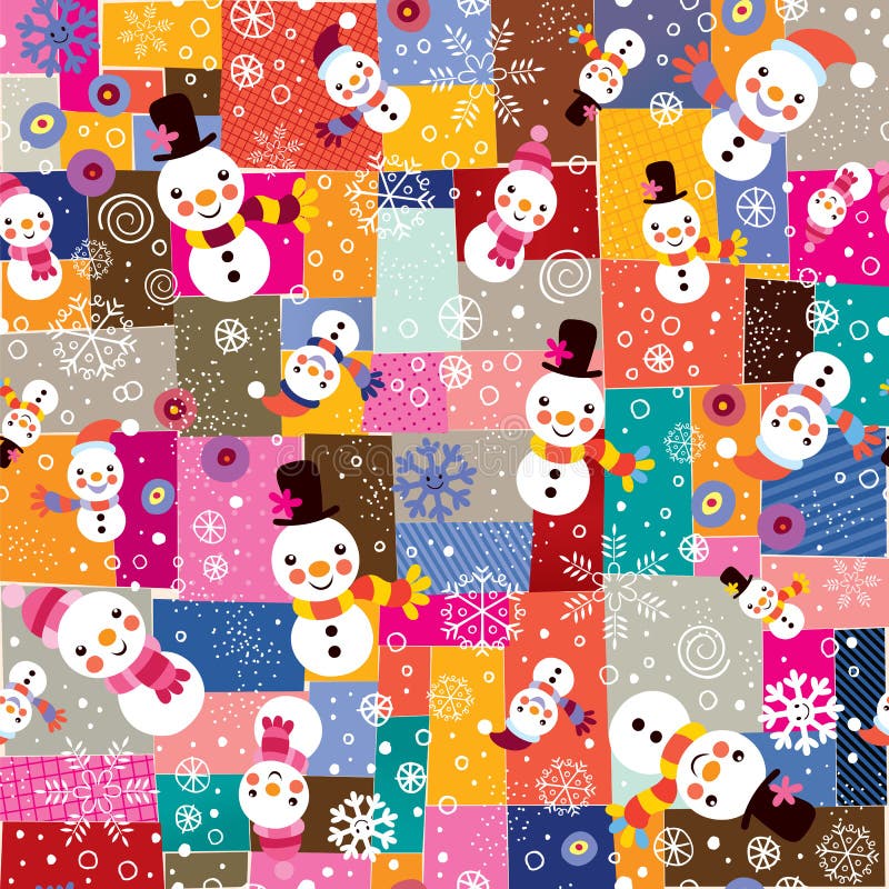 Christmas Snowman & Snowflakes Collage Pattern Stock Vector ...