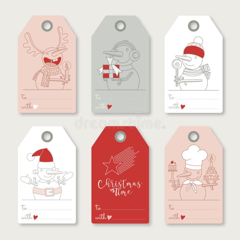 Christmas Snowmen Vector Label Illustrations Stock Vector ...