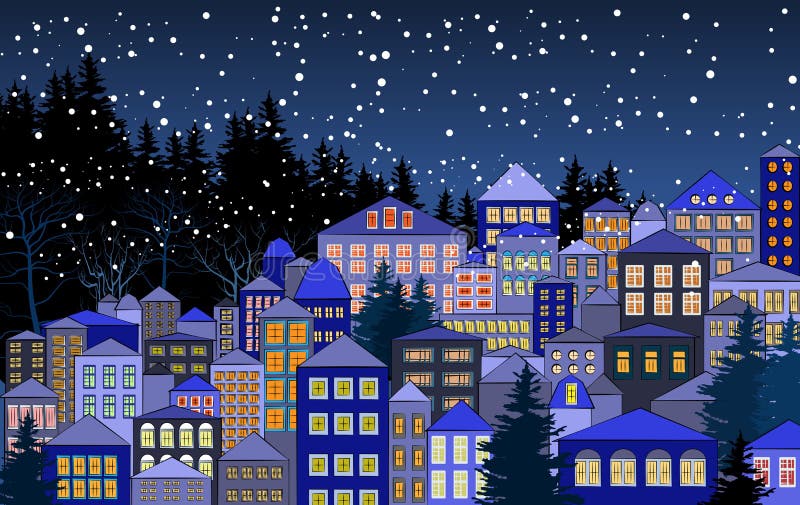 Night winter town stock vector. Illustration of vector - 7437806