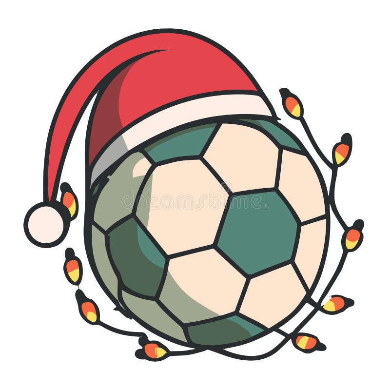 Christmas Soccer Ball with Santa Hat and String of Lights Stock ...