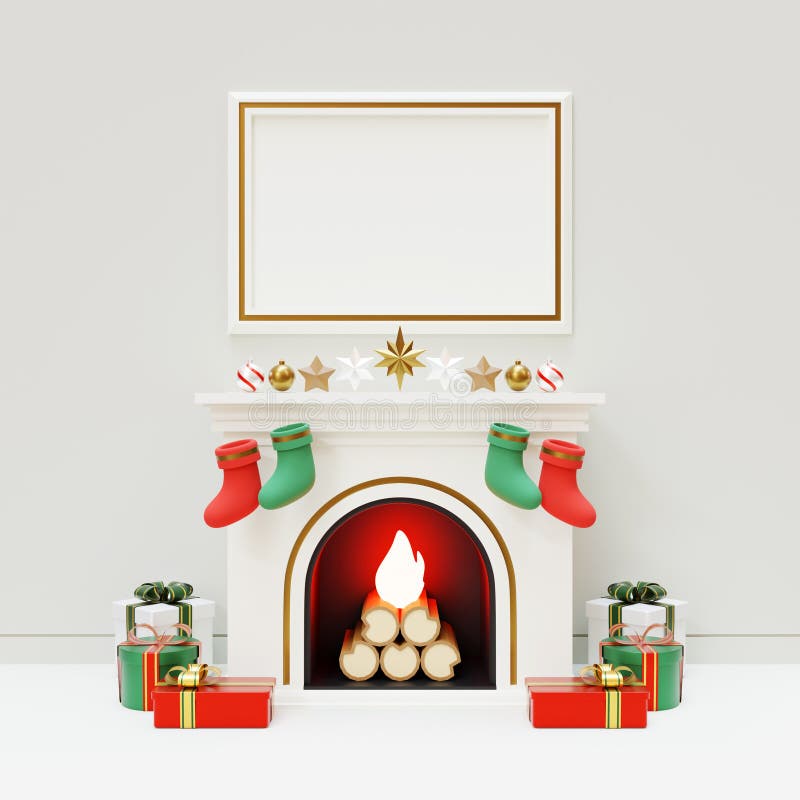 Christmas Social Media Post Template with Fireplace 3D Rendering ...