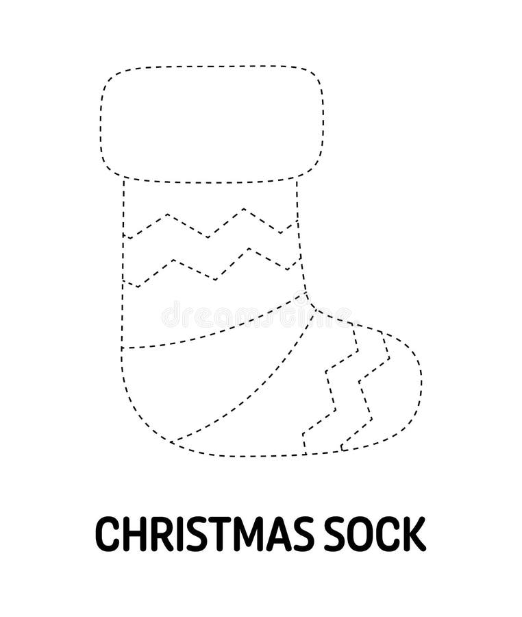 Christmas Sock Tracing Worksheet for Kids Stock Vector - Illustration ...