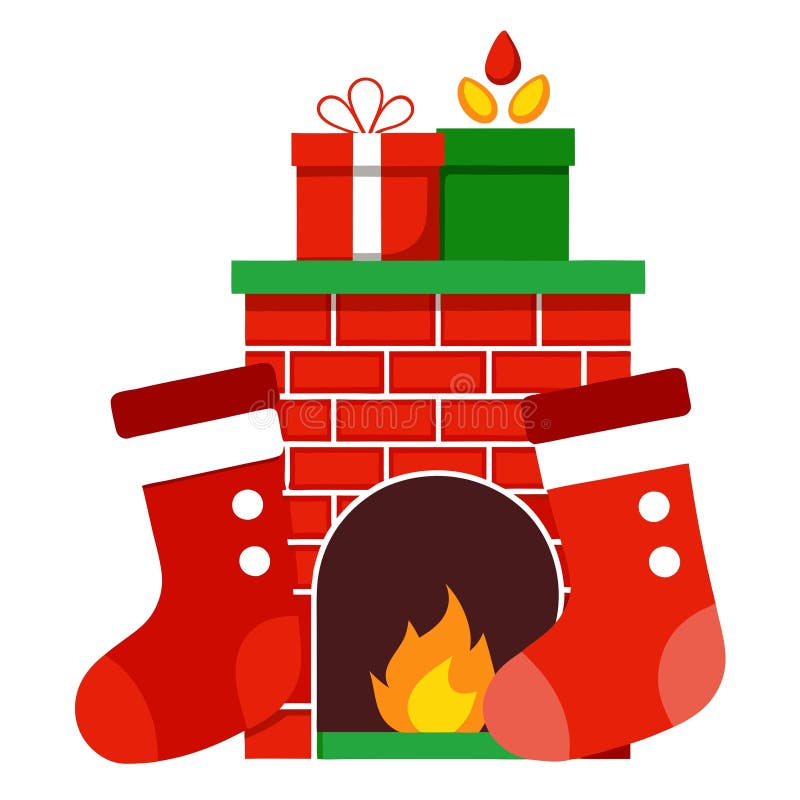 Christmas Socks on the Fireplace Red Christmas Boots. Santa Claus Boots ...