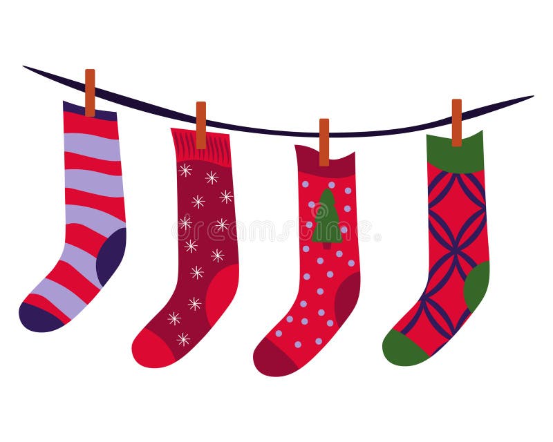 Christmas Socks on a Rope, Plot for a Winter Card or Poster Stock ...