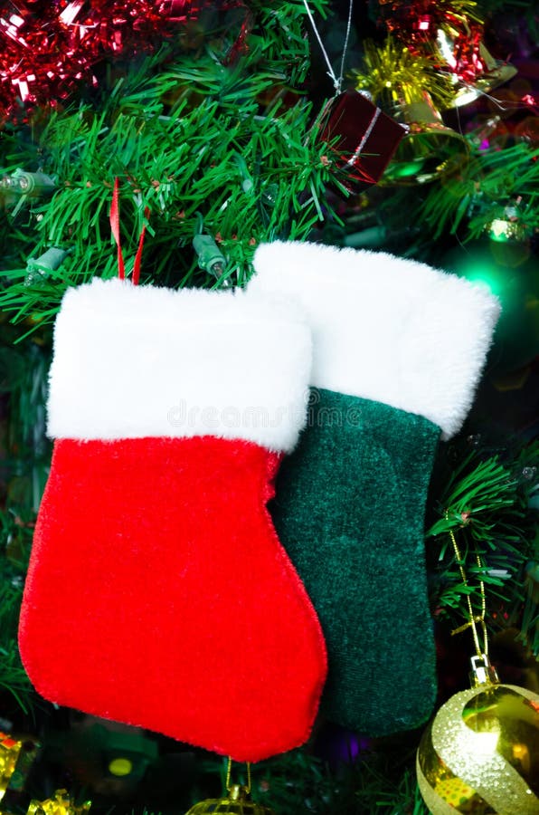 Christmas Socks on the Tree Stock Image - Image of year, season: 47376639