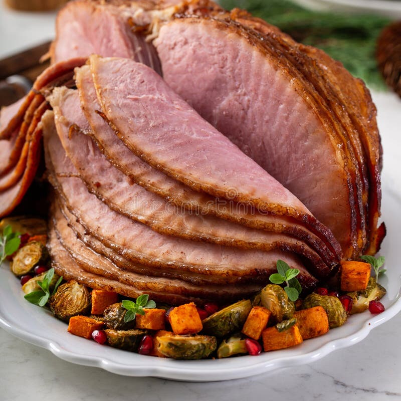 Christmas Spiral Ham with Vegetables on the Side Stock Image - Image of ...