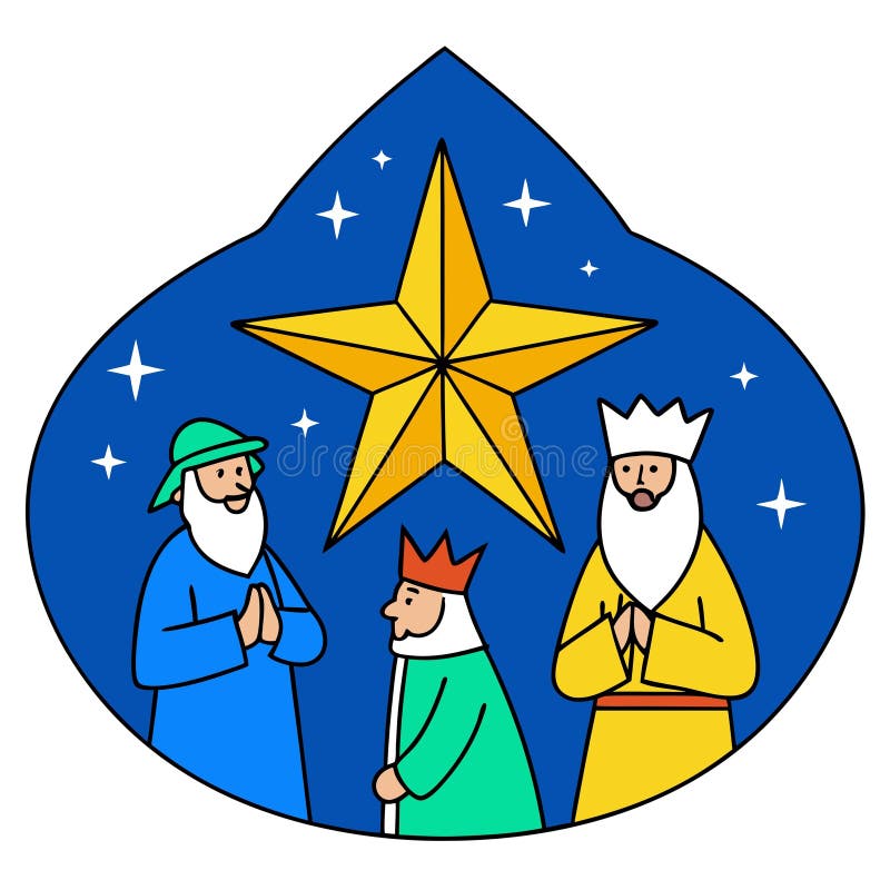 Christmas Star on Blue Sky and Three Wise Men. Christian Illustration ...