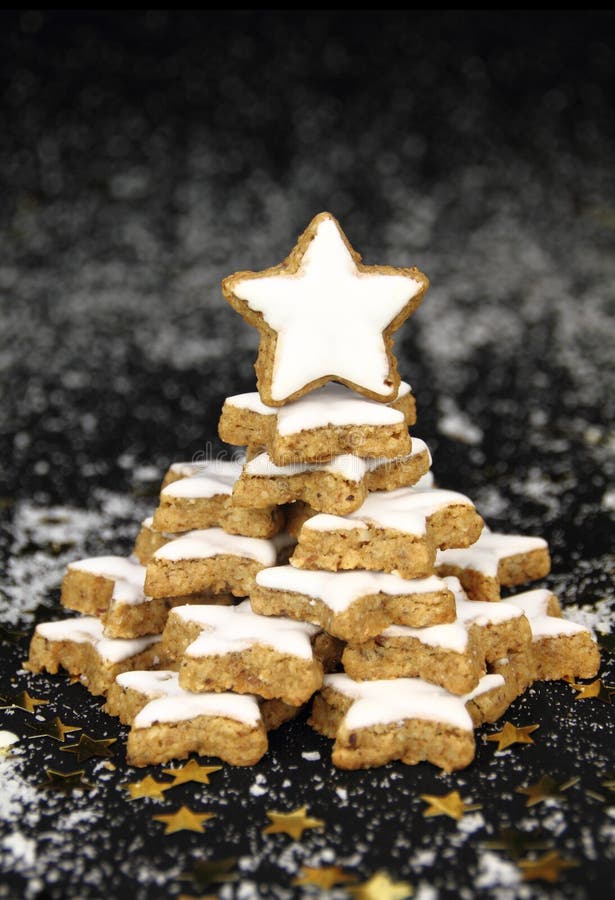 Christmas Star Cookies Tree Stock Image - Image of decorated, butter ...
