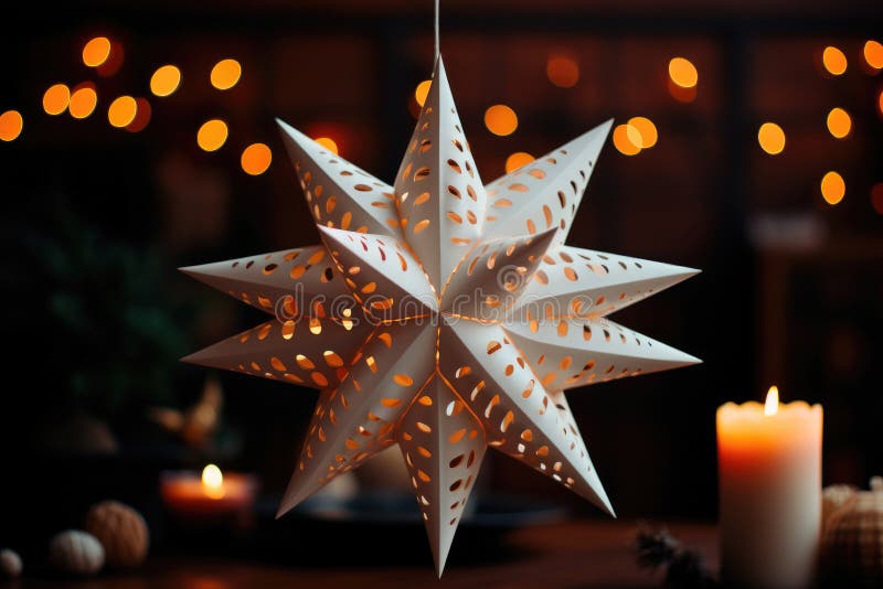 Christmas Star with Light Bulb Inside in Home Decor Stock Illustration ...