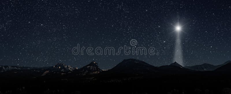 Christmas Star Shines at Night Over the Mountains of Bethlehem Stock ...